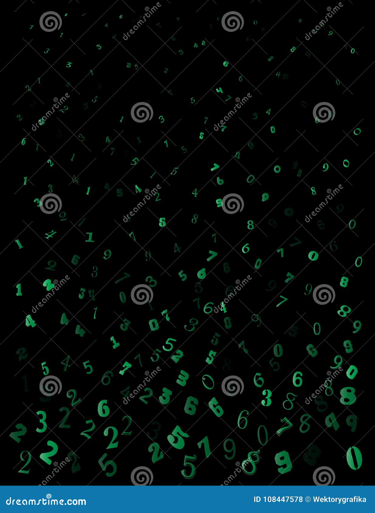 Falling Green Numbers, Math Backdrop on Black Background Stock Vector ...