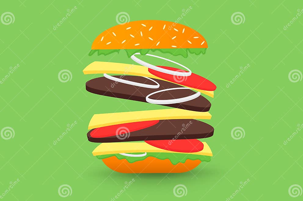 Falling hamburger stock illustration. Illustration of calorie - 67884234