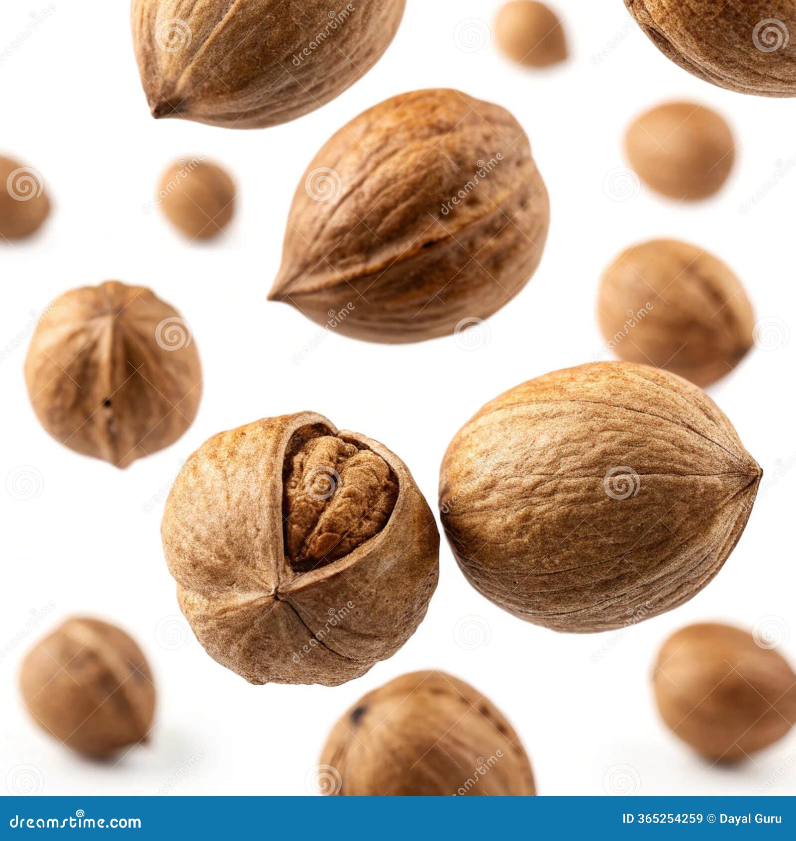 Nuts In Midair, Falling And Levitating On White Background, Creating A ...