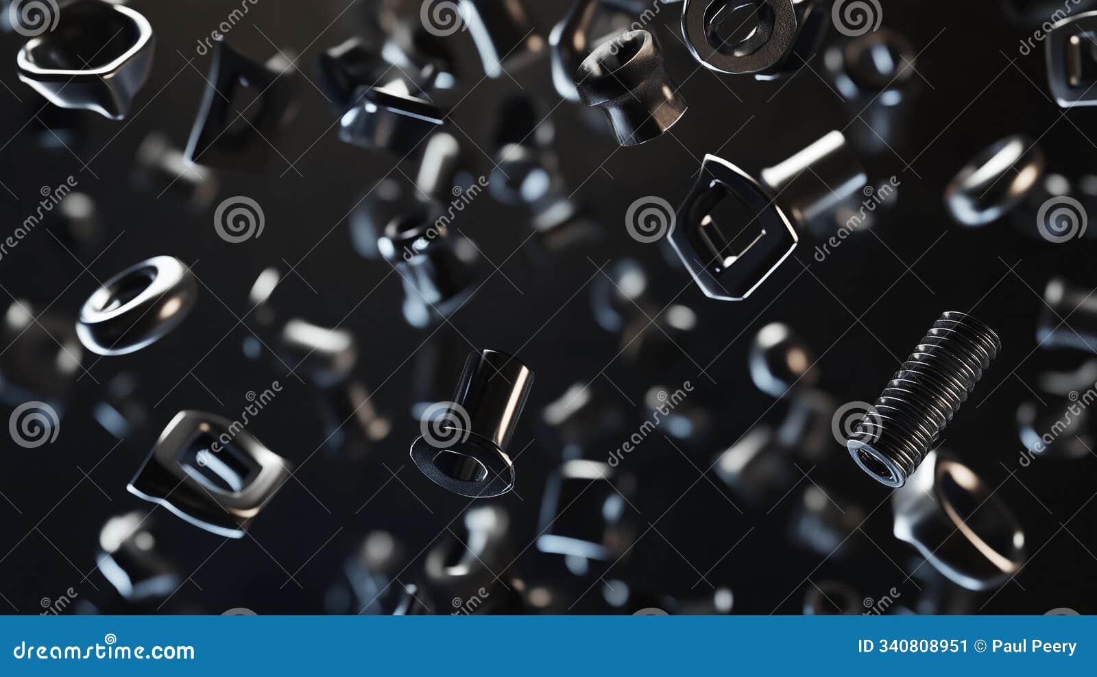Falling Industrial Bolts and Screws Black Metallic Hardware Components ...