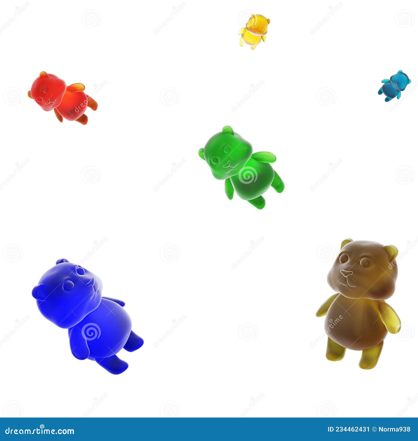 Falling Jelly Bears, 3d Render. Multicolored Jelly Beans Isolated on a ...