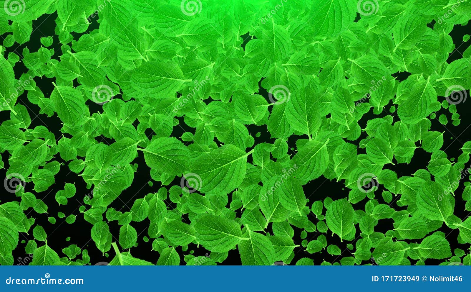 Falling Green Leaves, 3D Rendering. Computer Generated Beautiful ...