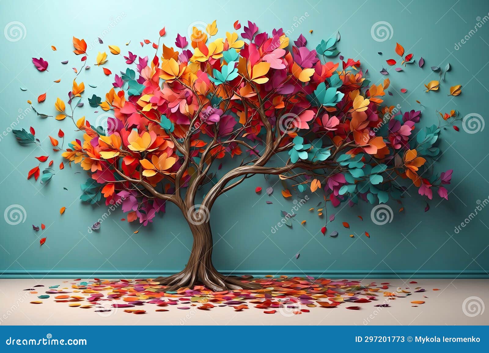 Falling Leaves from a Fall Tree on a Green Background. Stock Image ...