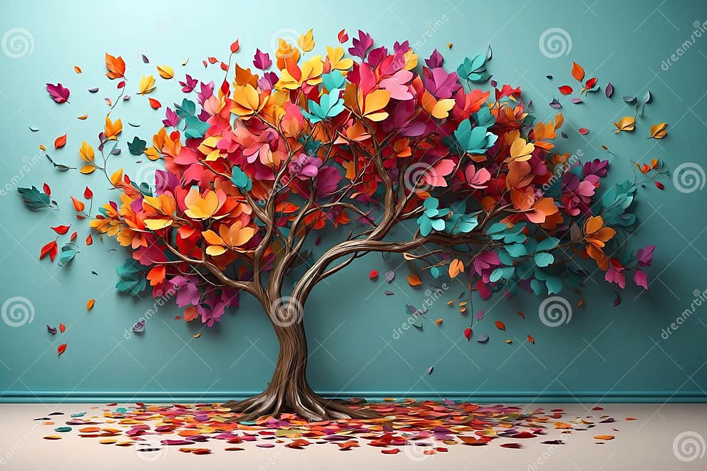 Falling Leaves from a Fall Tree on a Green Background. Stock Image ...