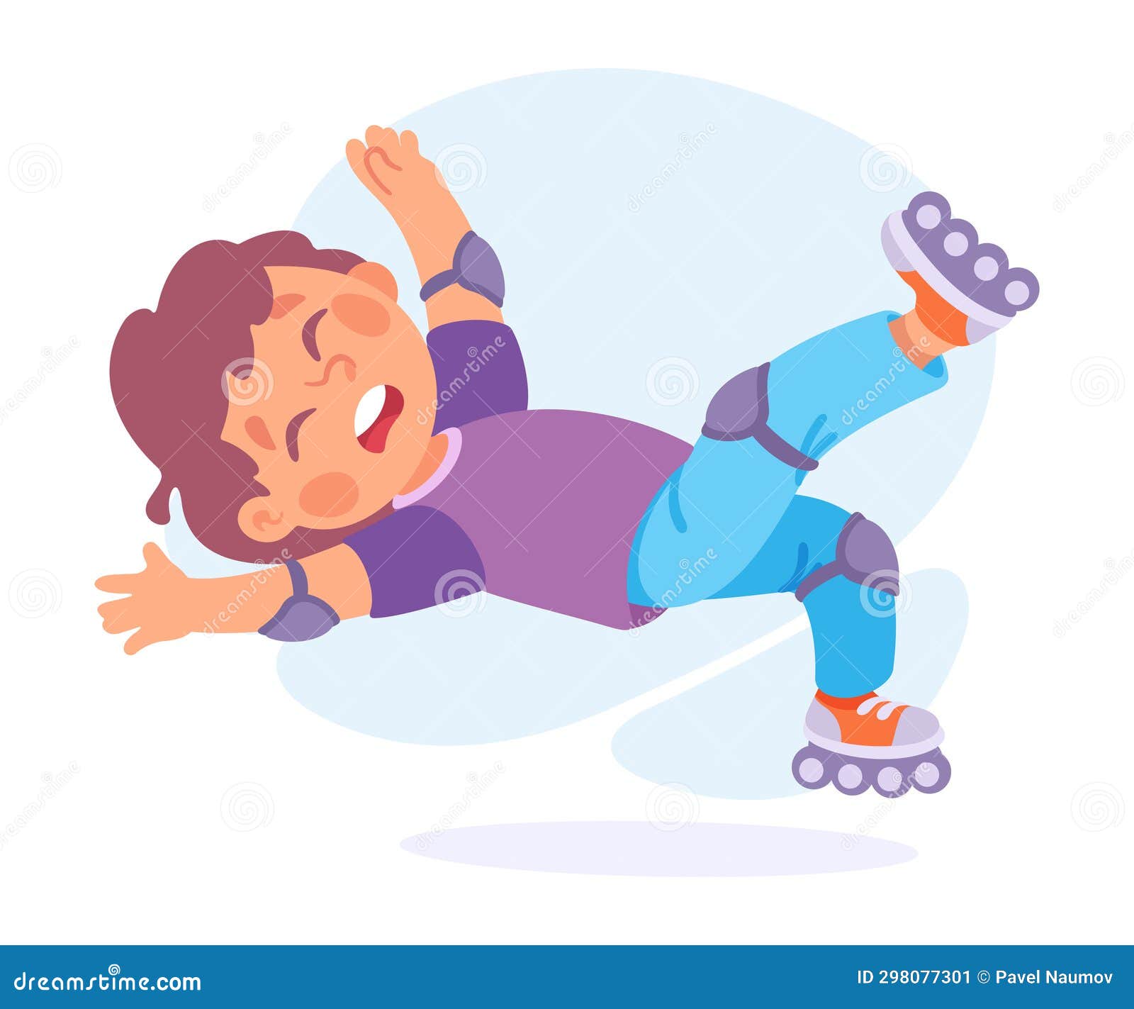 Falling Little Boy Character Slip on the Ground on Roller Skates Vector ...