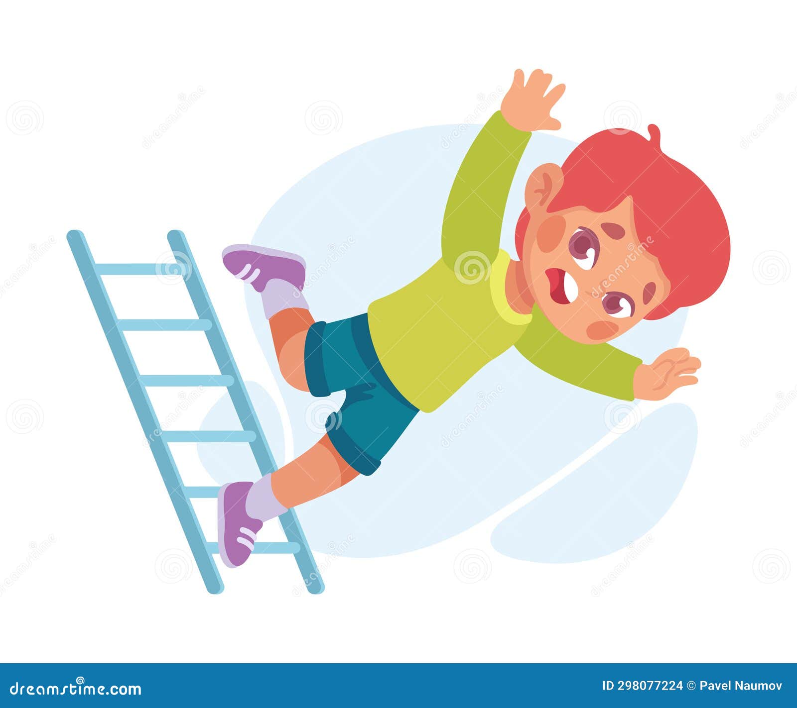 Falling Little Boy Character Slip on Stepladder Vector Illustration ...