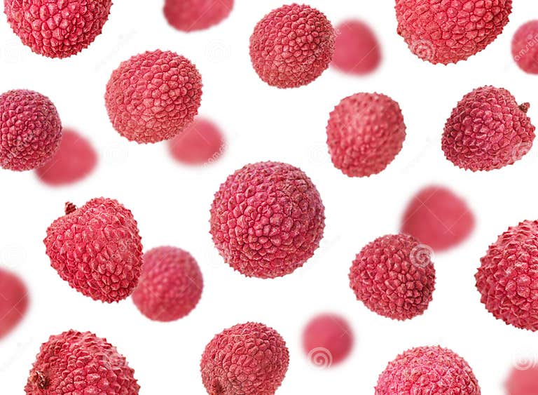 Falling Lychee, Isolated on White Stock Photo - Image of pink, design ...