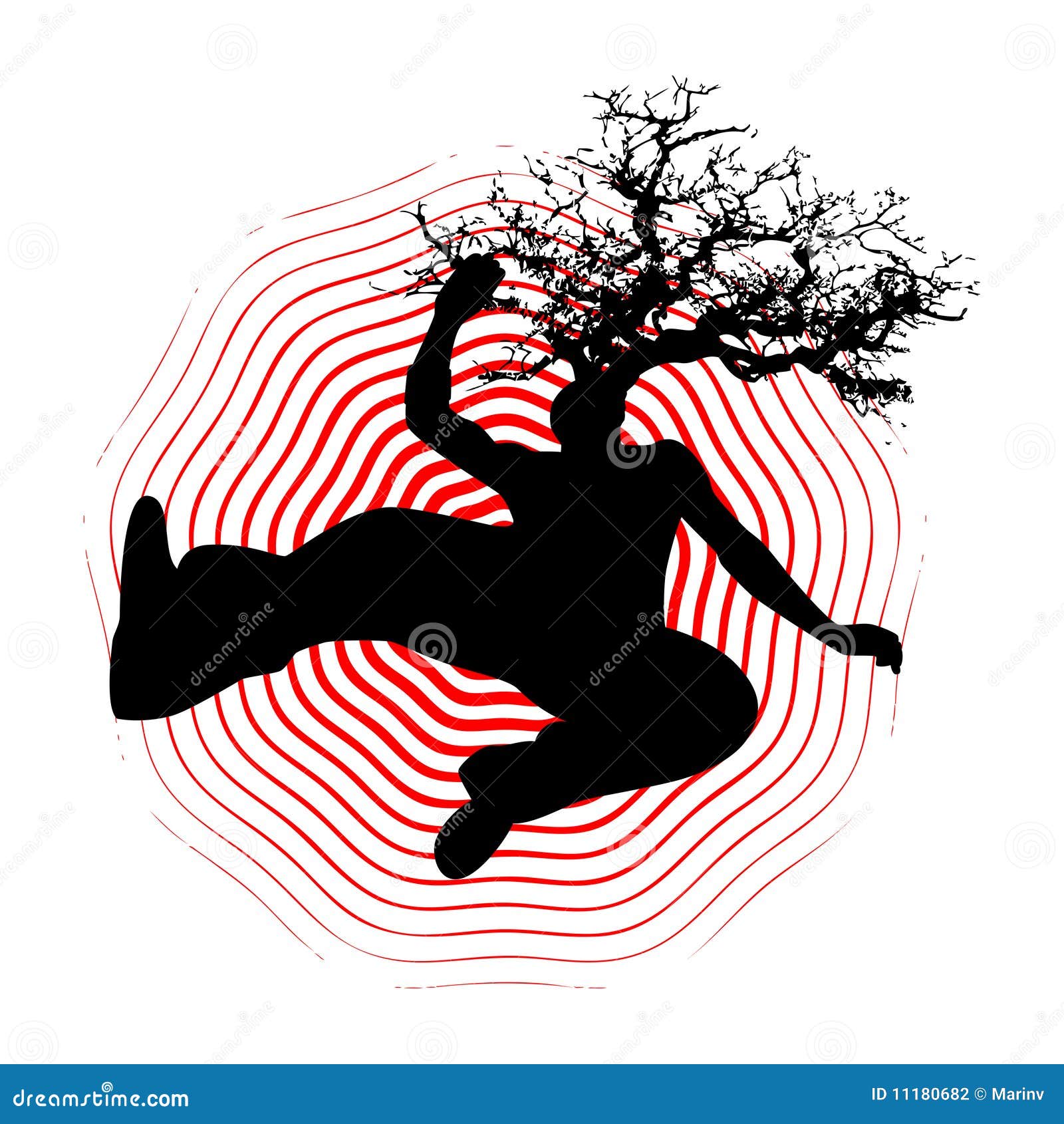Falling Man with Tree in Head Stock Illustration - Illustration of back ...