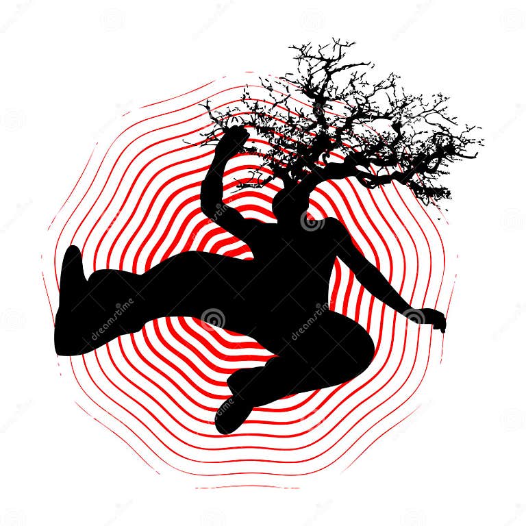Falling Man with Tree in Head Stock Illustration - Illustration of back ...