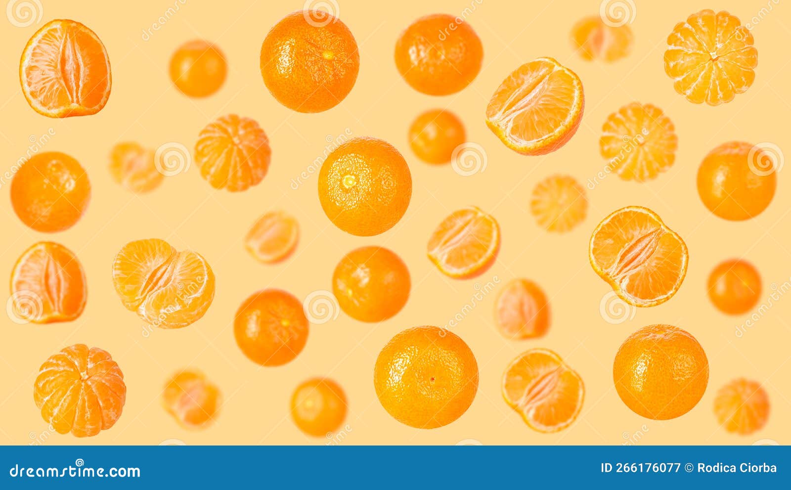 Falling Mandarin on Color Pastel Surface for Advertisement Stock Image ...