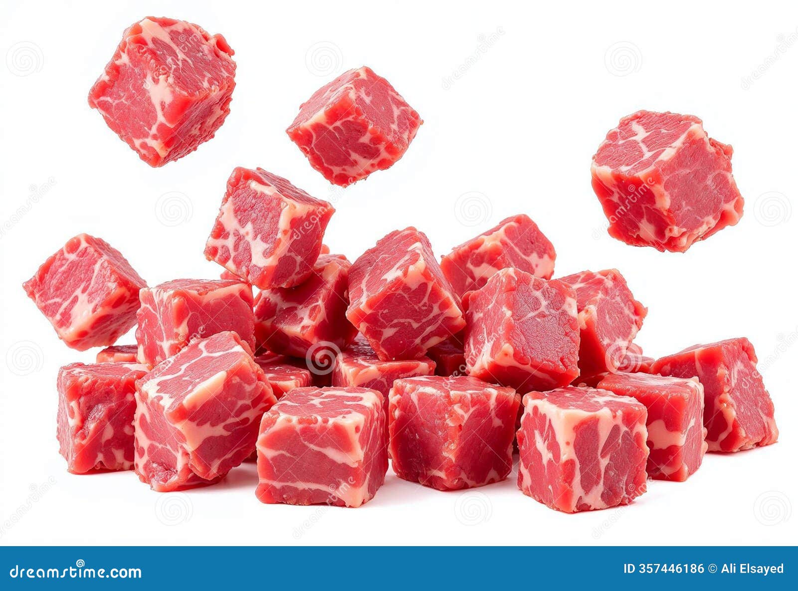 Falling Meat Beef Cubes Isolated on Transparent or White Background ...