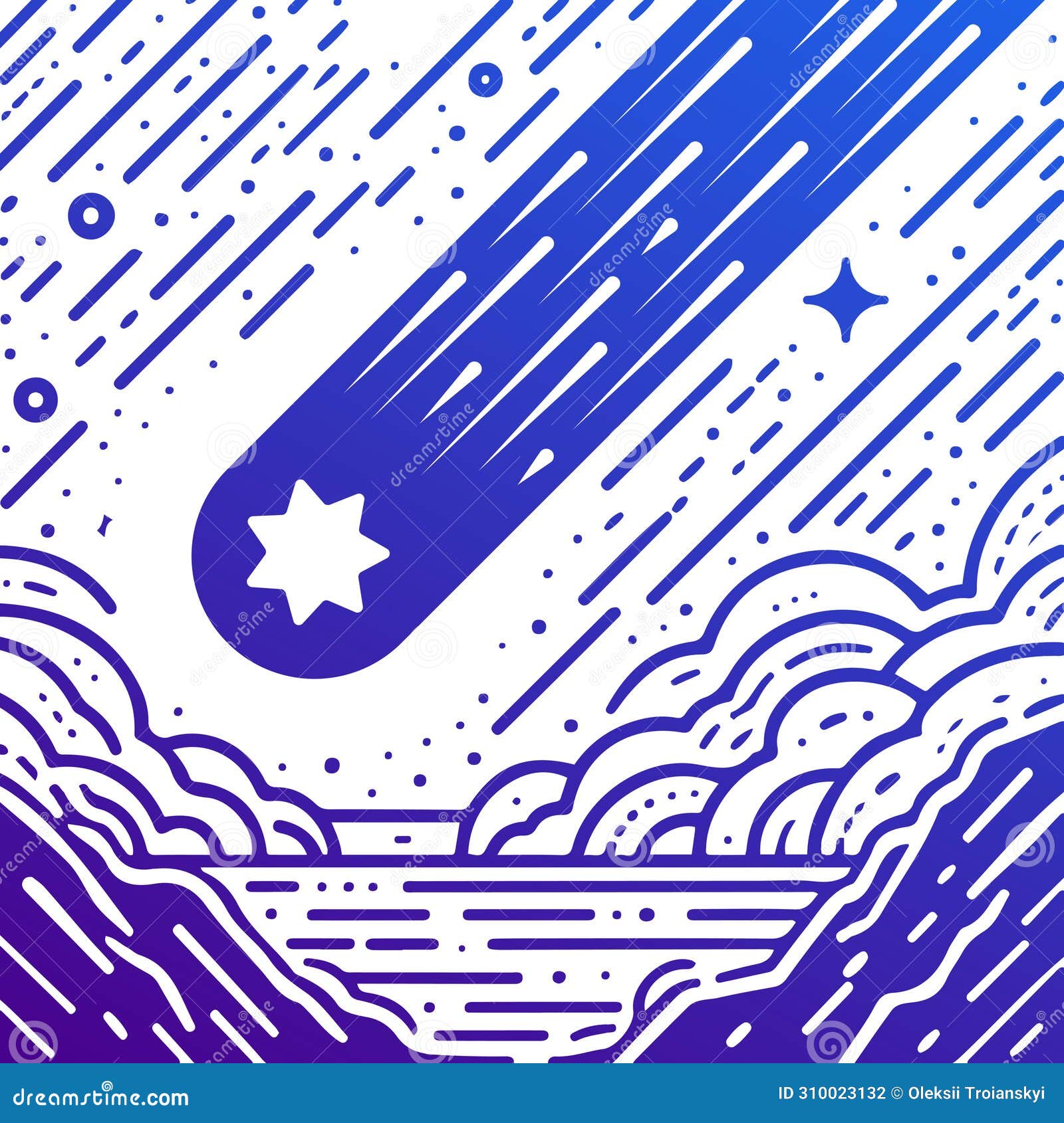 Falling Meteor with Trajectory. Flat Monochrome Style Stock Vector ...