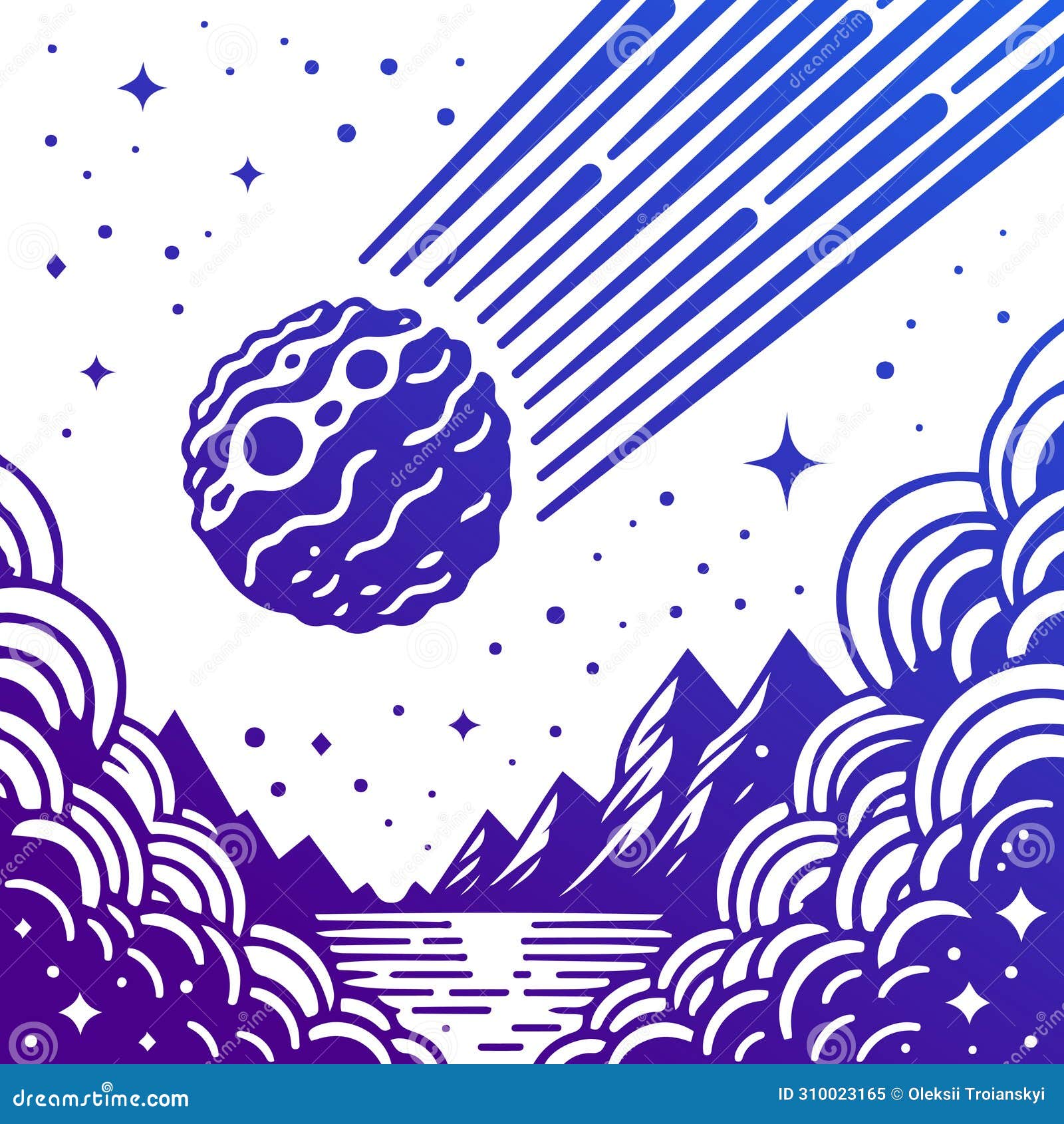 Falling Meteor with Trajectory. Flat Monochrome Style Stock Vector ...