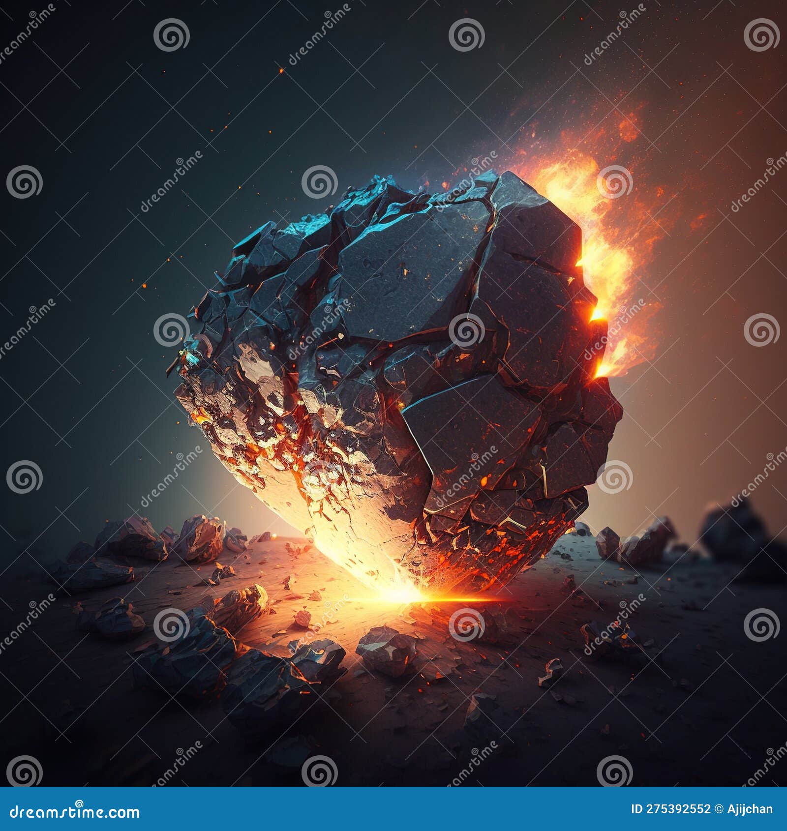 A Falling Meteorite with Fire Hitting a Planet S Surface Stock ...