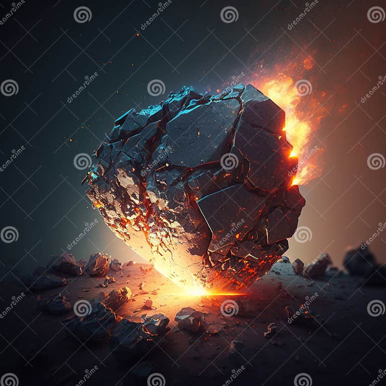 A Falling Meteorite with Fire Hitting a Planet S Surface Stock ...