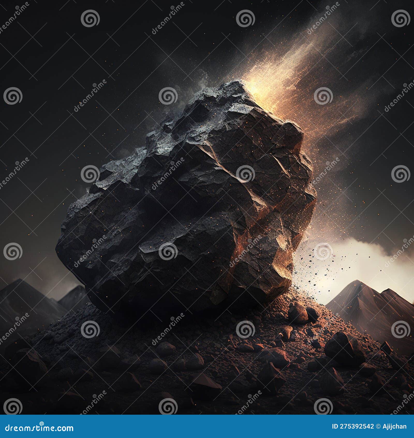 A Falling Meteorite with Fire Hitting a Planet S Surface Stock ...