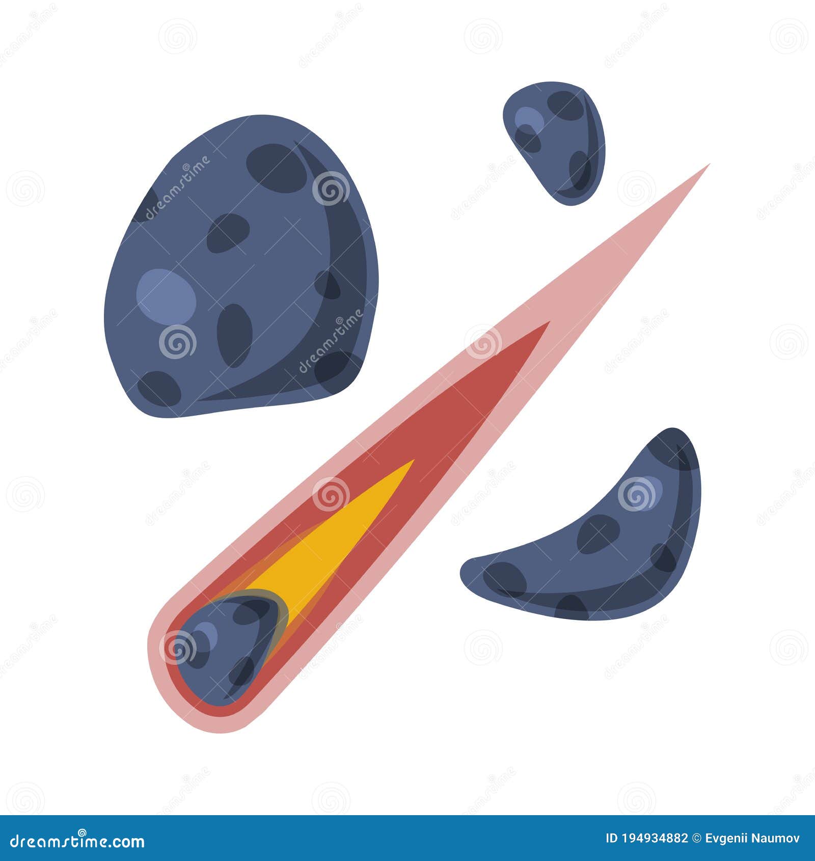 Falling Meteors, Asteroids or Comets Flat Style Vector Illustration on ...