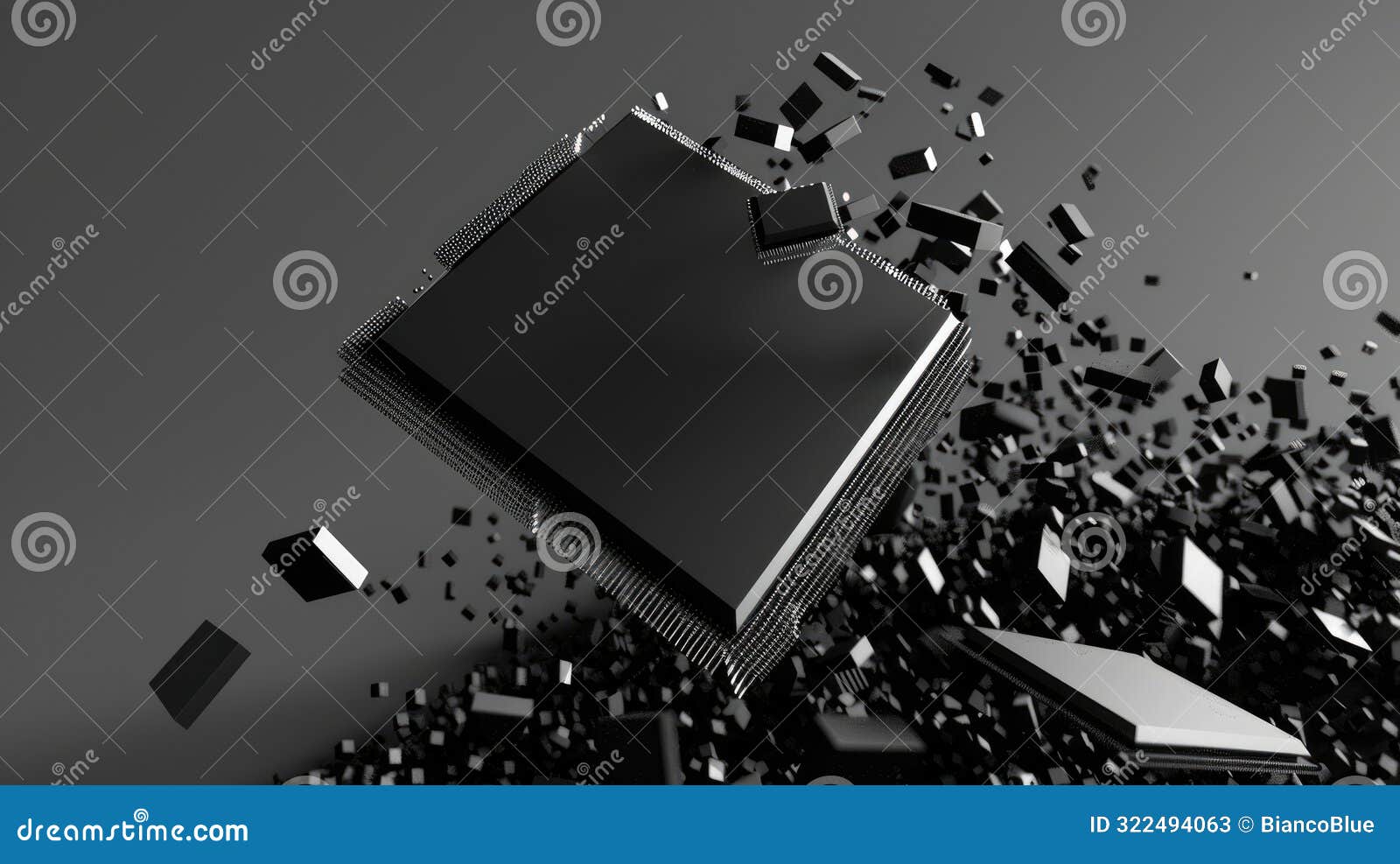 Falling Microchips in Mid-air on Grey Background. Technology Concept ...