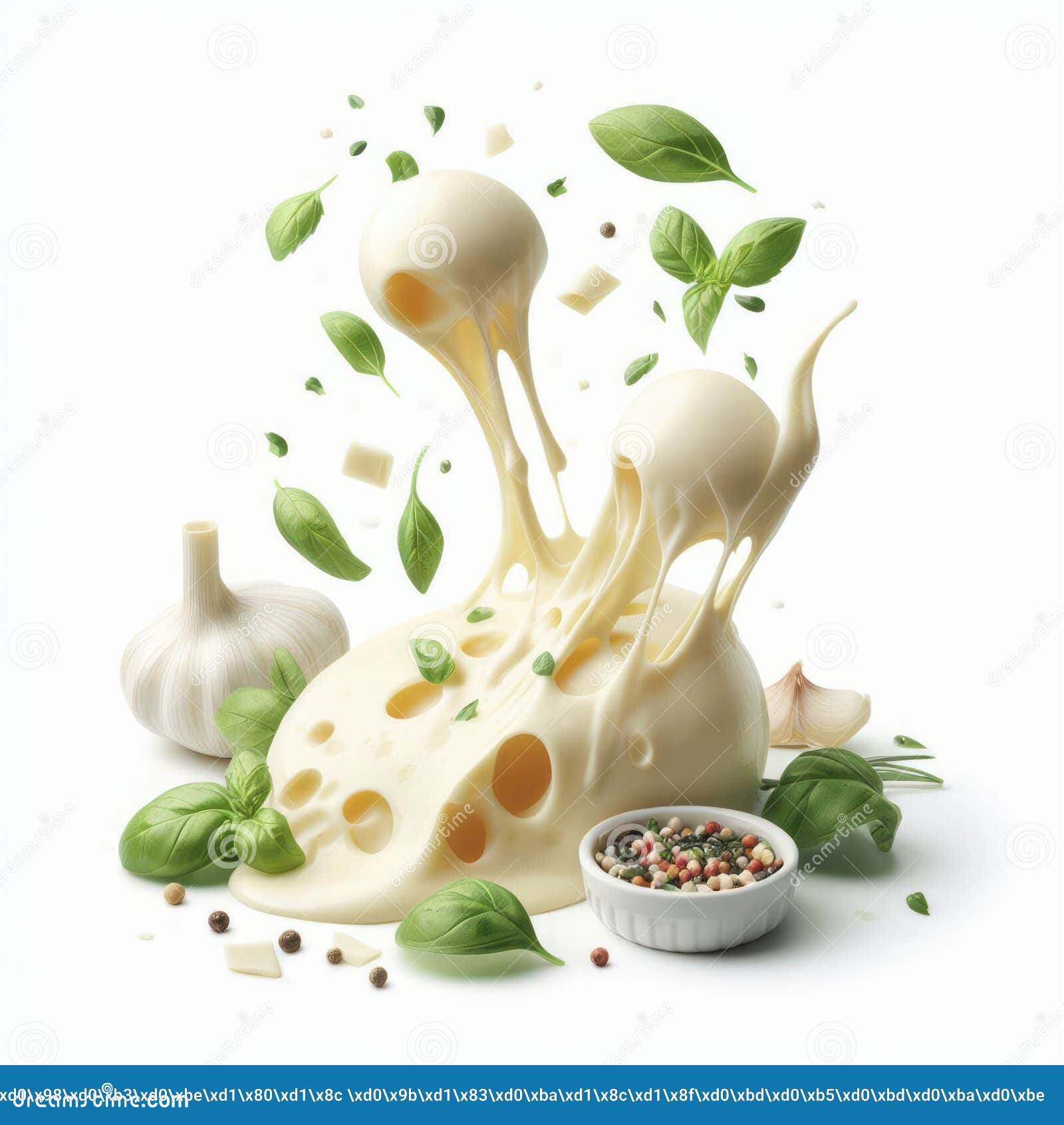 Falling Mozzarella Cheese Isolated on White Background. Ai Generative ...