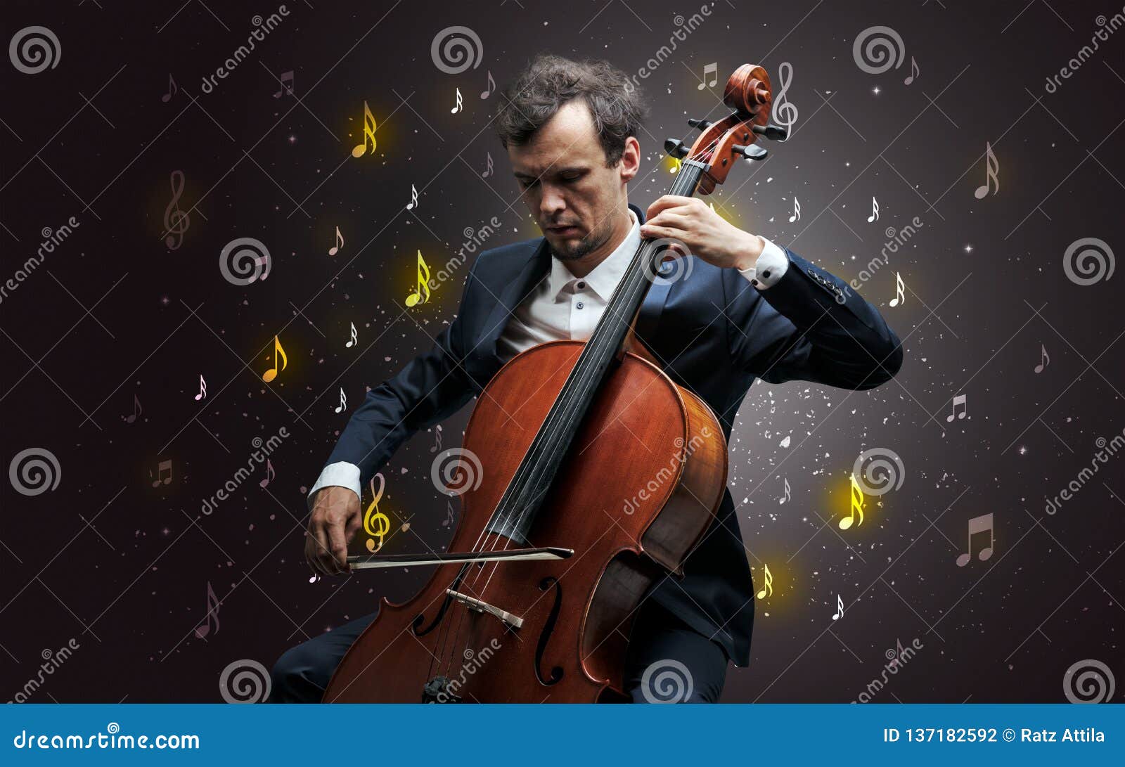 Falling Notes with Classical Musician Stock Photo - Image of notes ...
