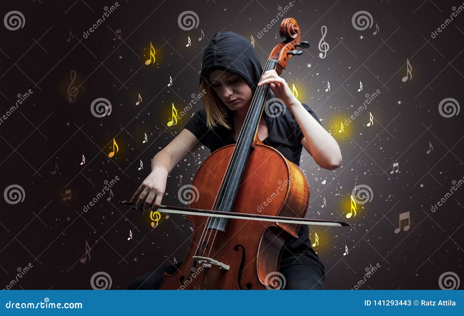 Falling Notes with Classical Musician Stock Image - Image of light ...