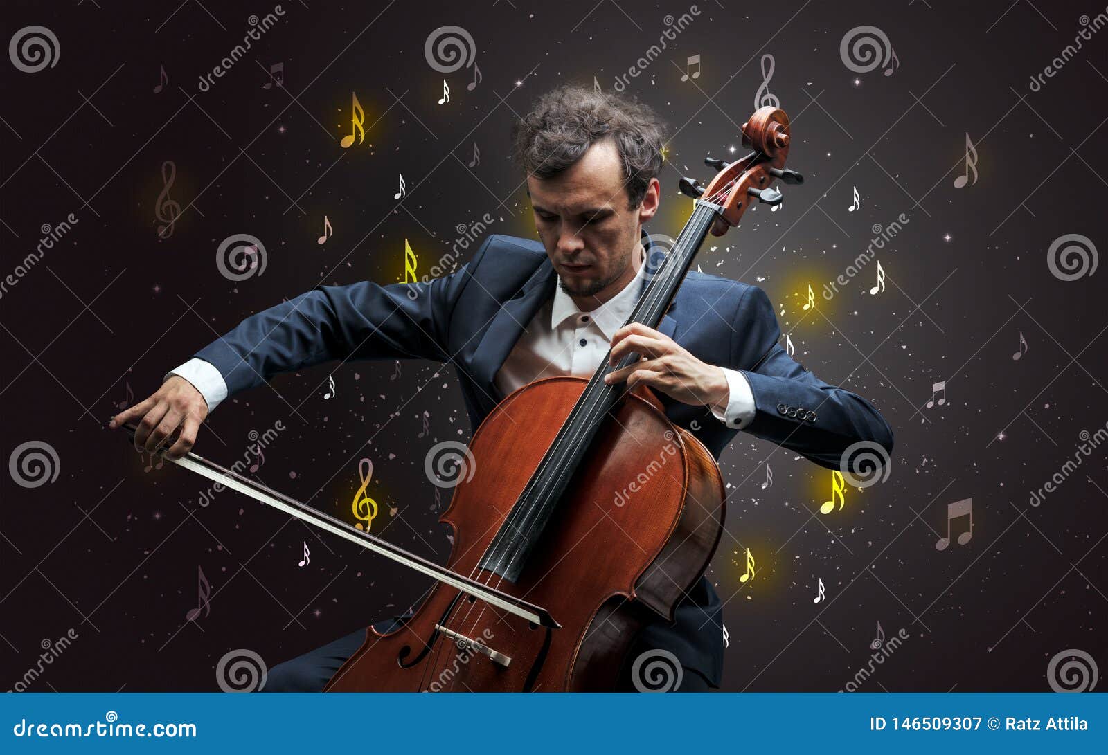 Falling Notes with Classical Musician Stock Image - Image of ...