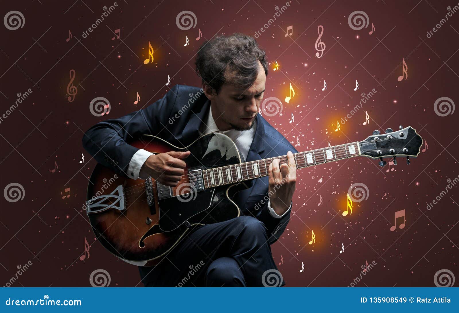 Falling Notes with Classical Musician Stock Image - Image of classical ...