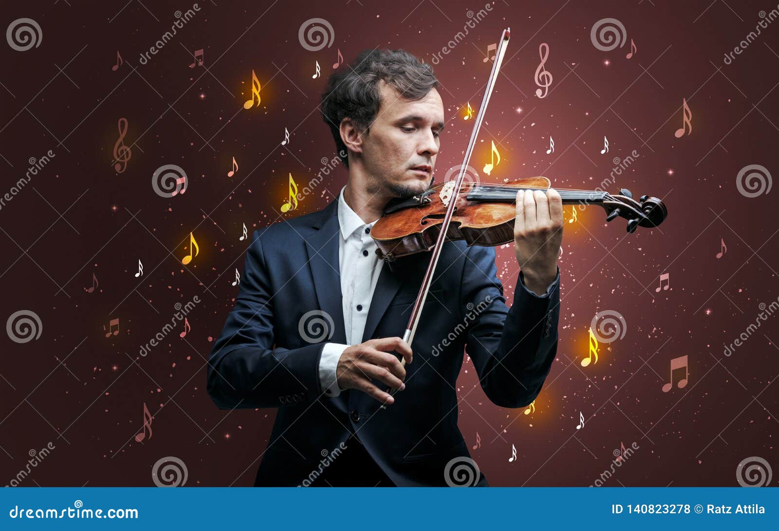 Falling Notes with Classical Musician Stock Photo - Image of ...