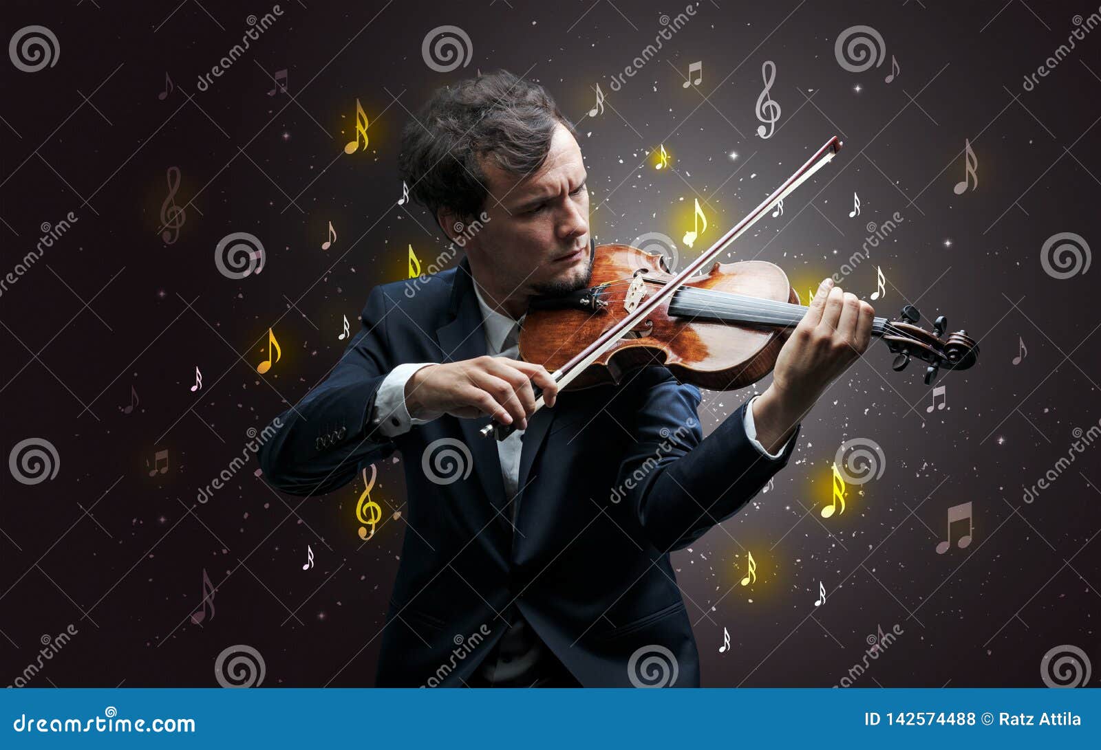 Falling Notes with Classical Musician Stock Photo - Image of adult ...