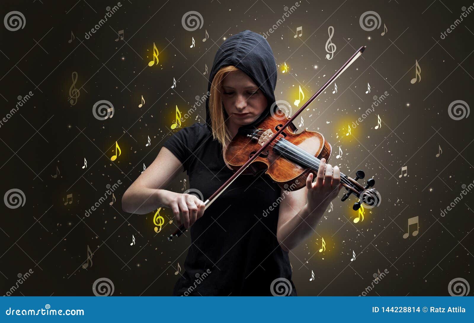 Falling Notes with Classical Musician Stock Photo - Image of falling ...