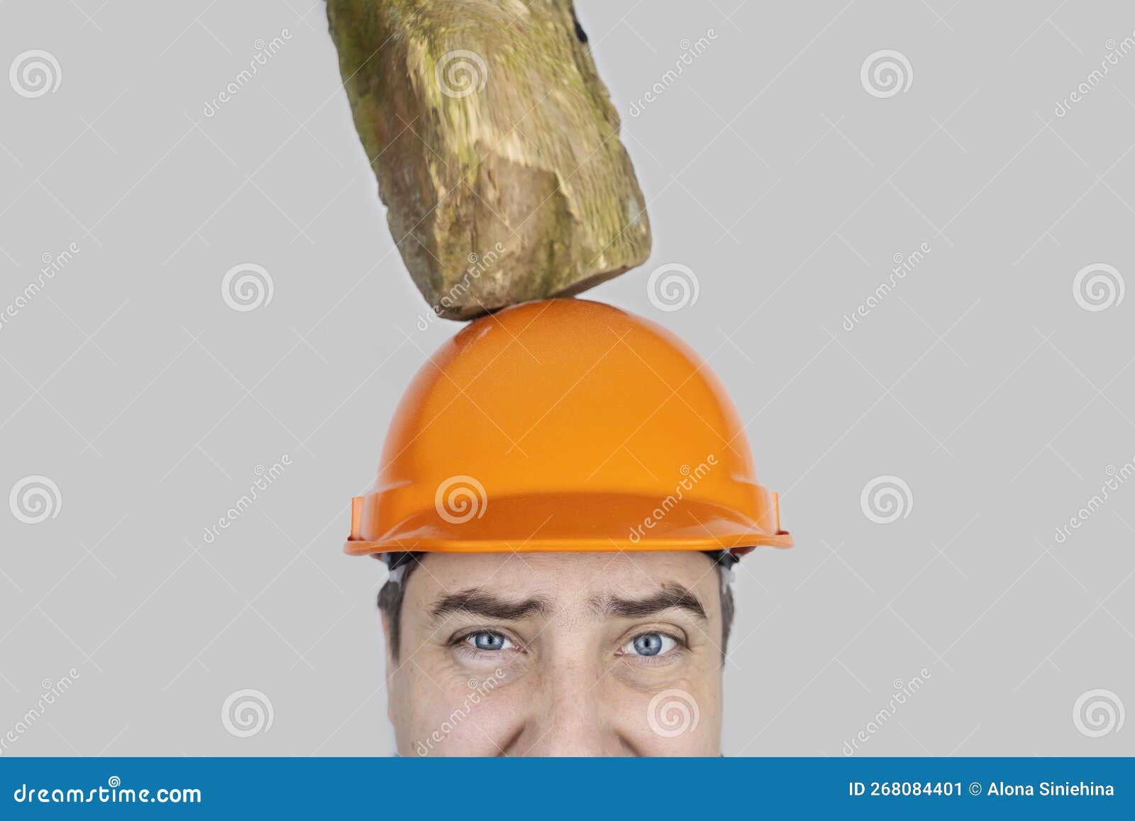 Safety Helmet. Brick and a Board Fall on Builder Head. Saving a Life ...