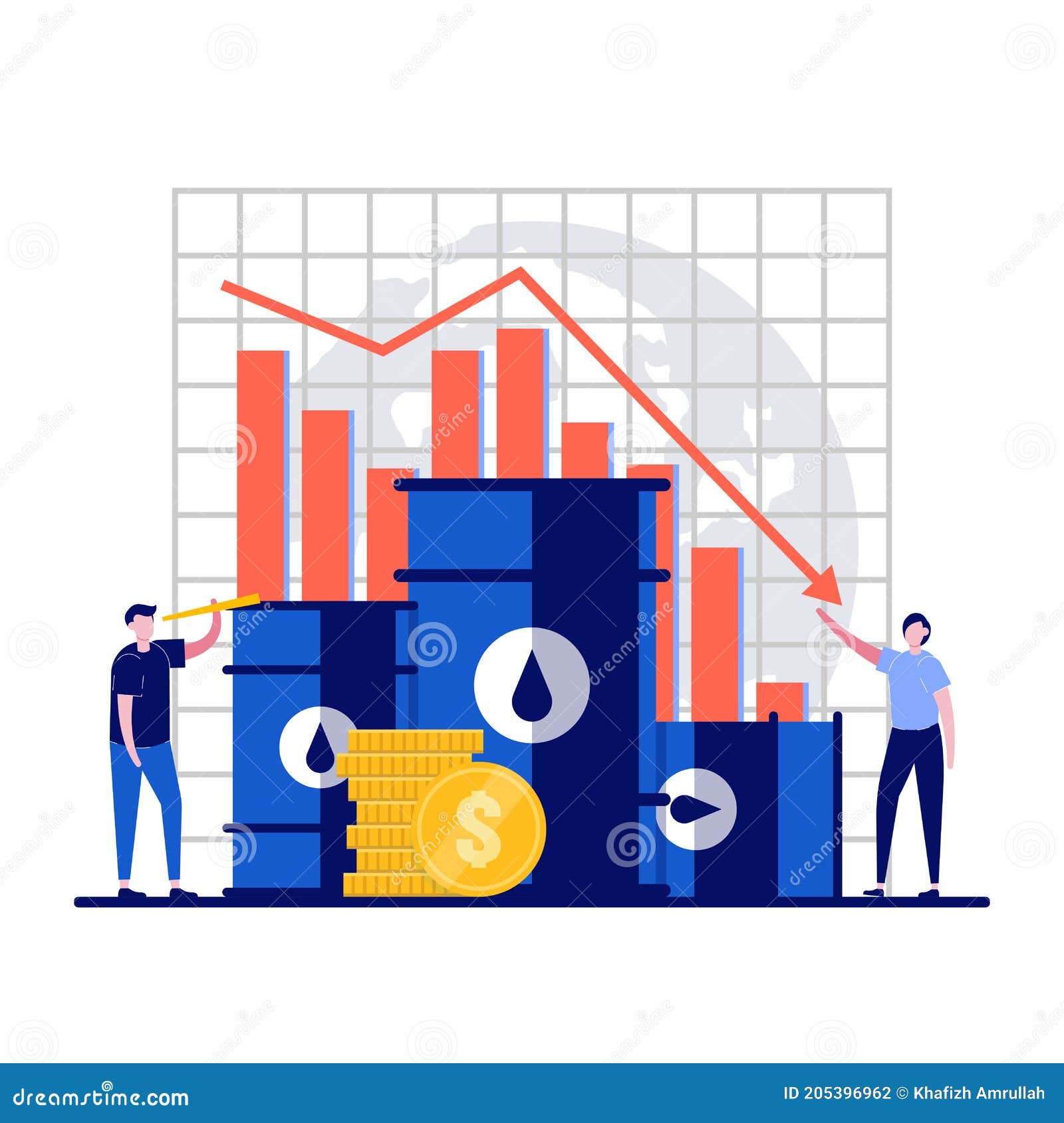 Declining Dollar Value Graph. Vector Economic Icons. Financial Downturn ...