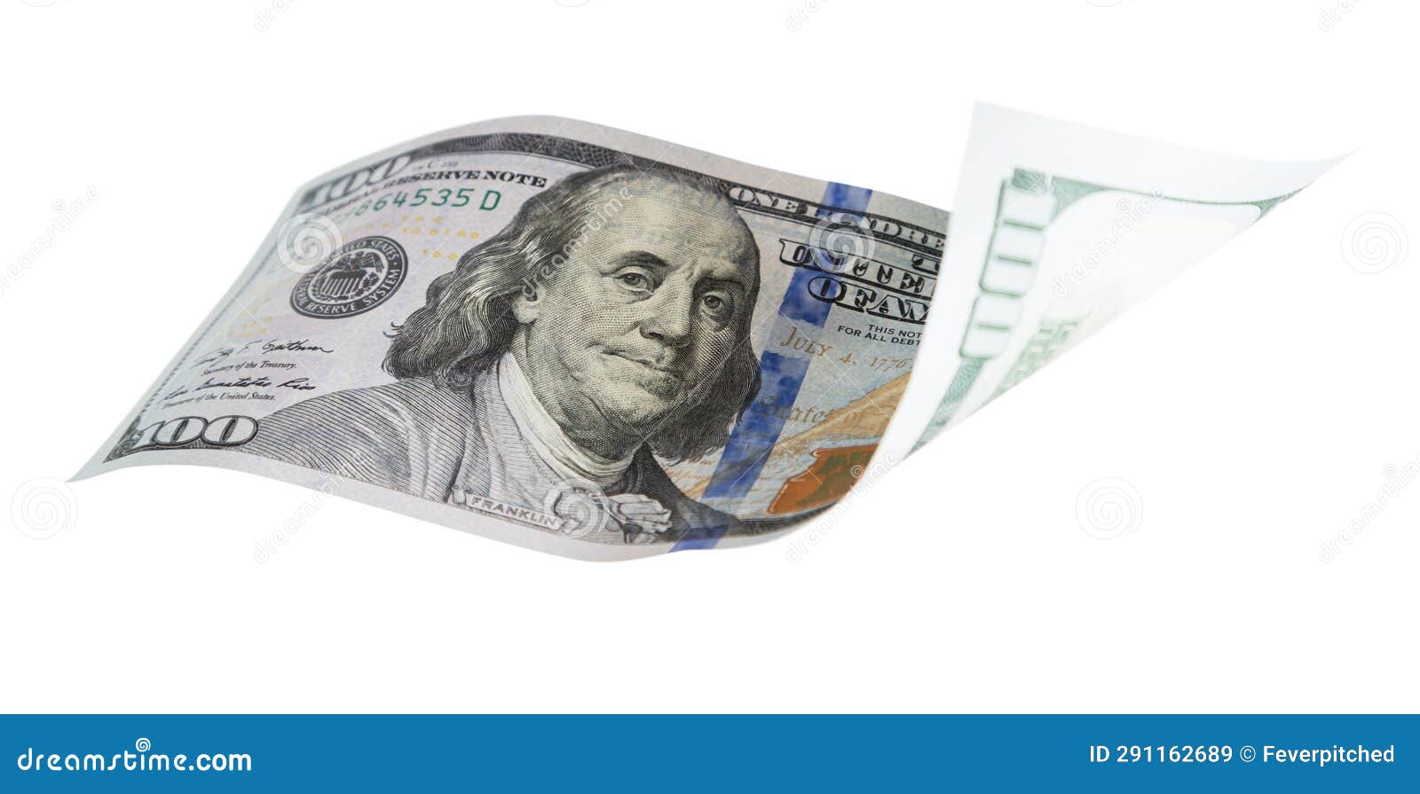 Falling One Hundred Dollar Bill Floating on Empty Background Stock ...