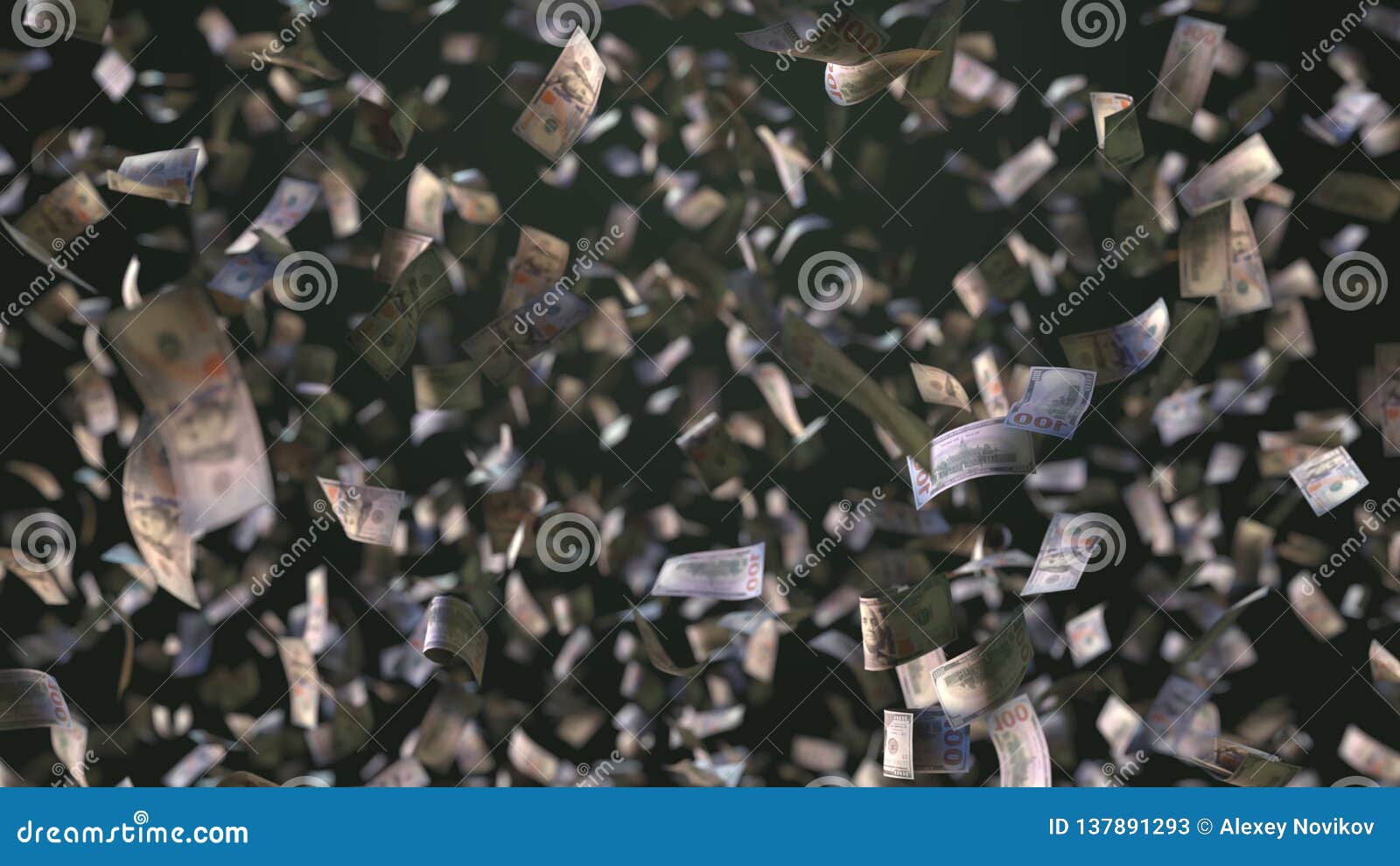 Falling One Hundred Dollar Bills. 3D Rendering Stock Illustration ...