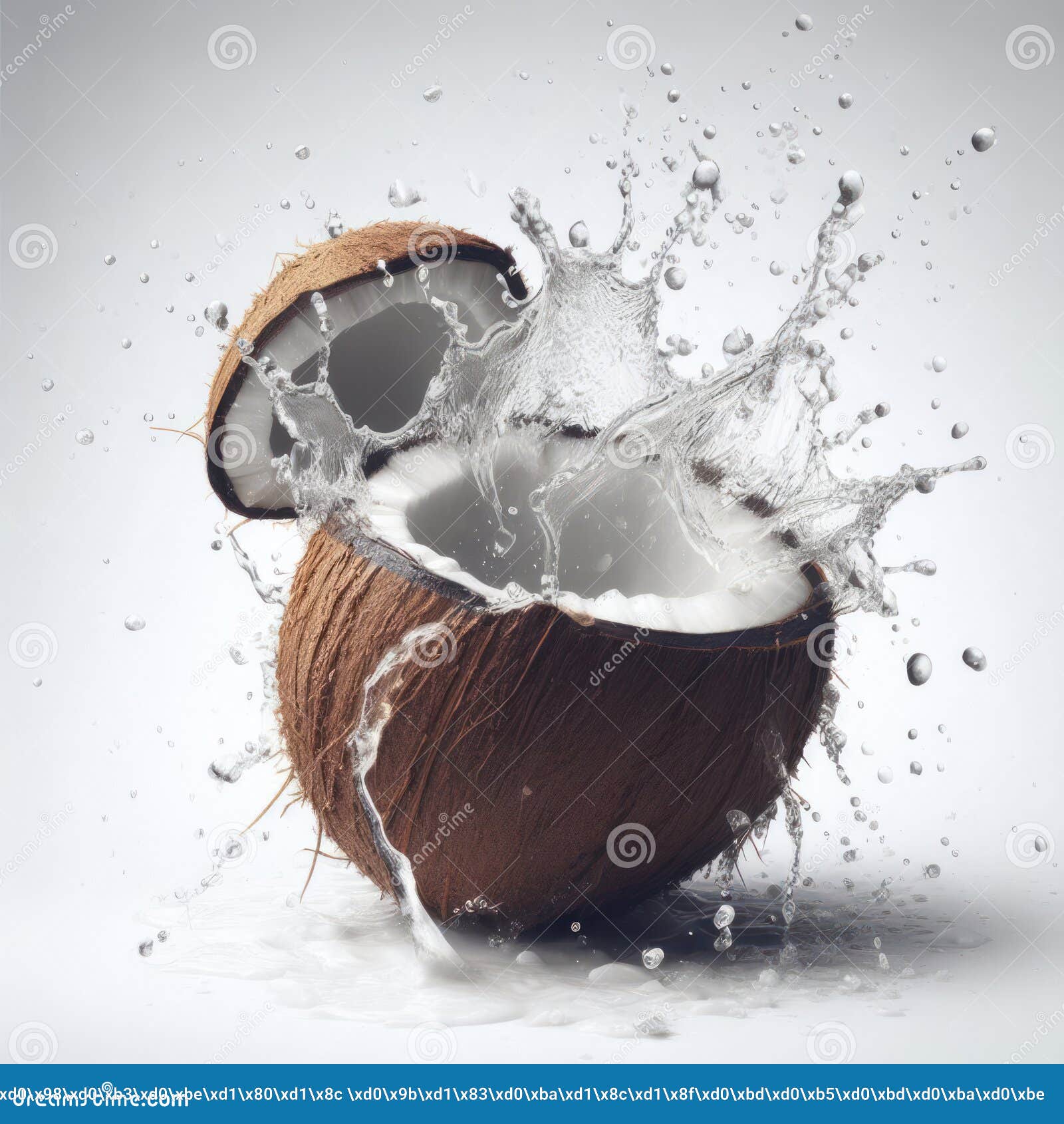 Falling Open Coconut Meets Water in a Splash on White Background. Ai ...