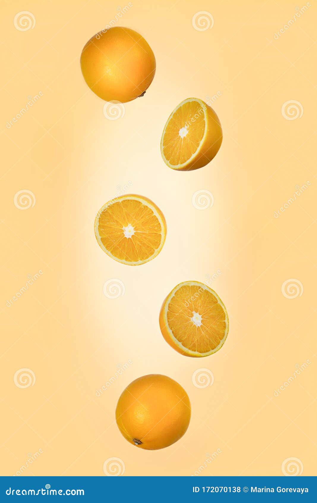 Falling Orange Isolated on a Light Orange Background with Clipping Path ...