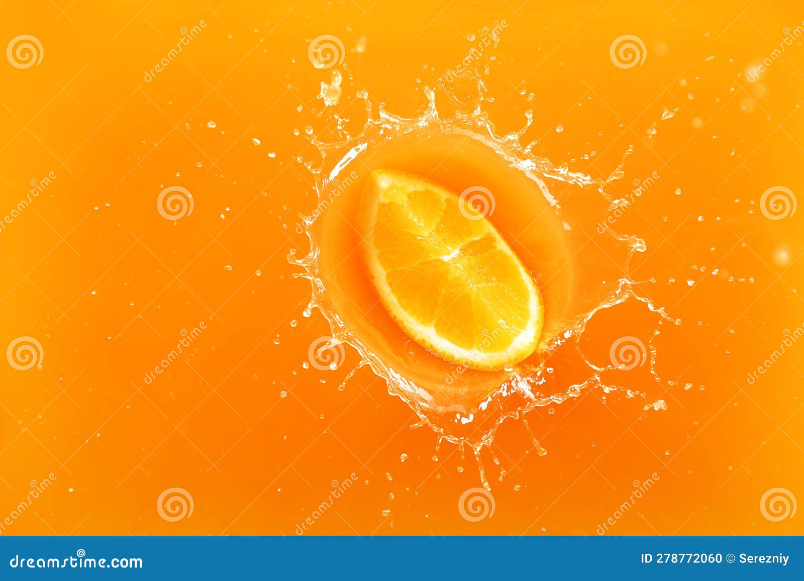 Falling of Orange Piece into Juice, Top View Stock Photo - Image of ...