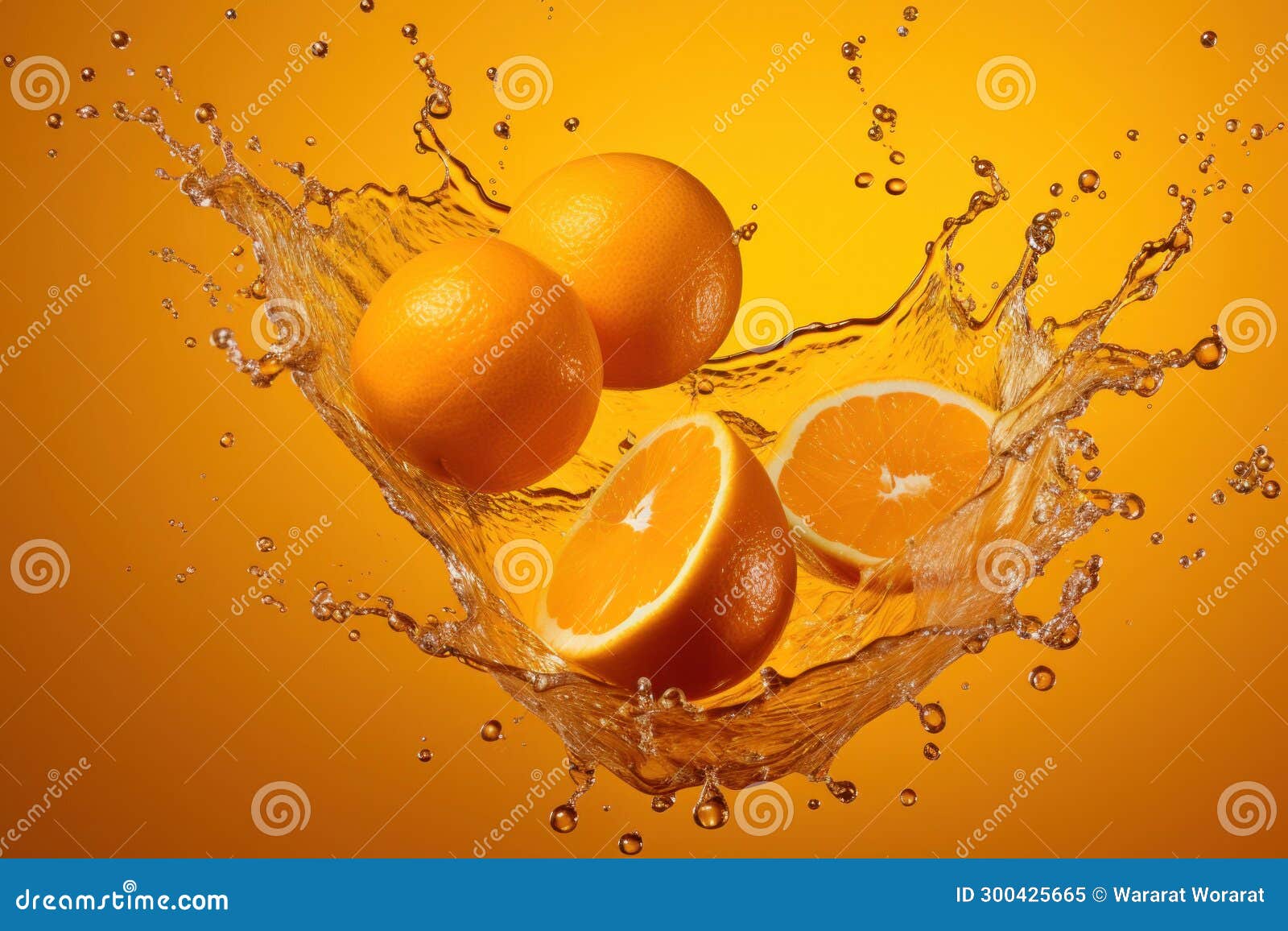 A Falling Oranges Splashing with Orange Juice on Orange Background ...