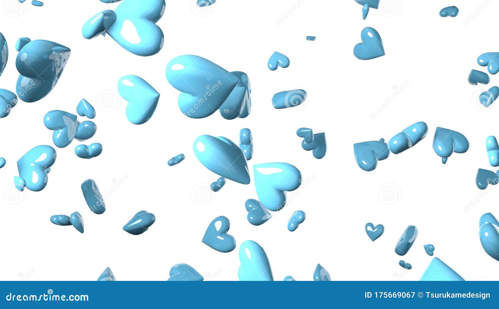 Falling Pale Blue Heart Objects in White Background. Cute Heart-shape ...