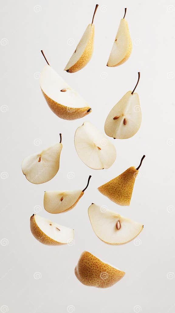 Falling Pear Slices on White Background Generative AI Stock ...