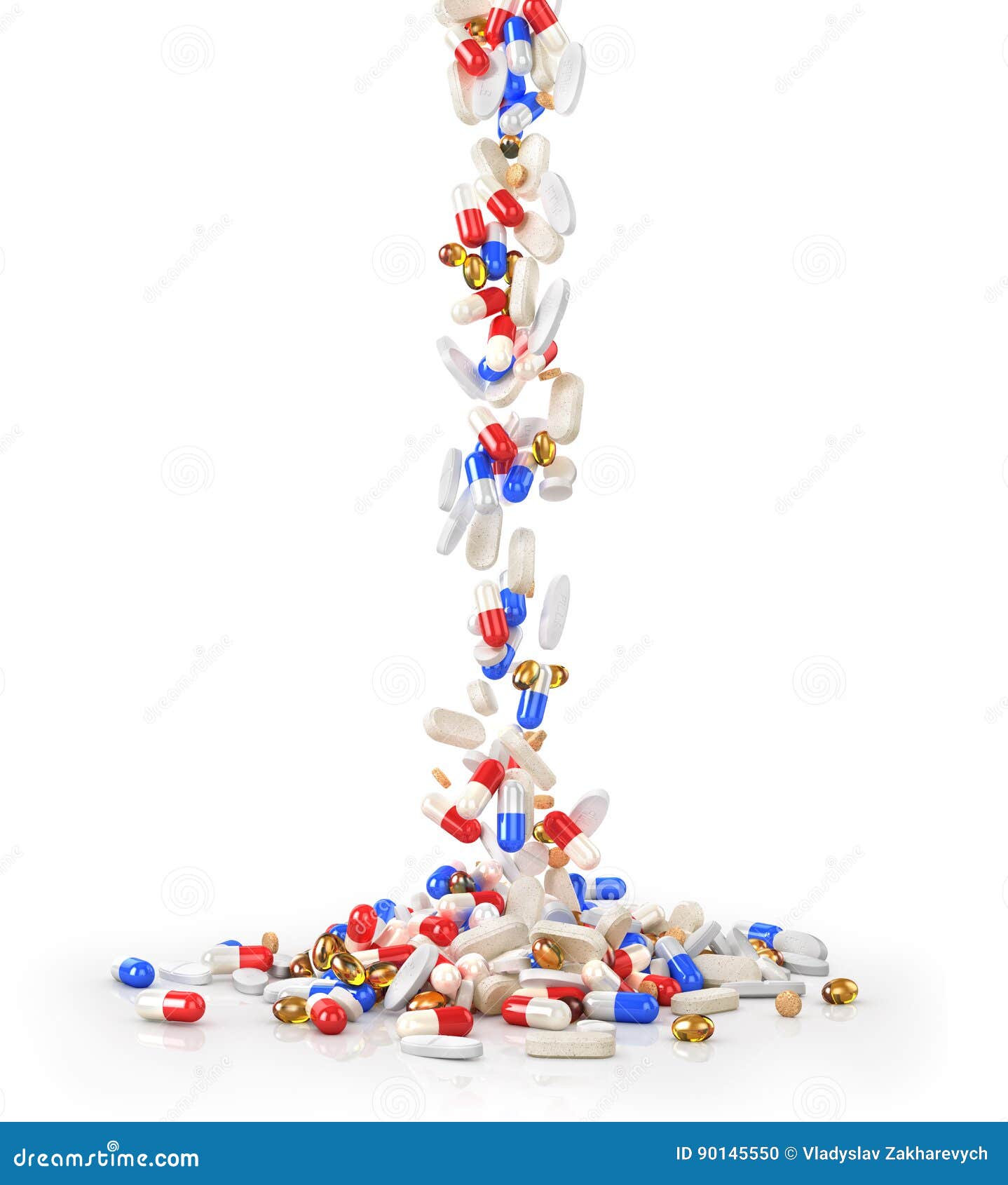 Falling Pills Isolated on White Background. Stock Illustration ...