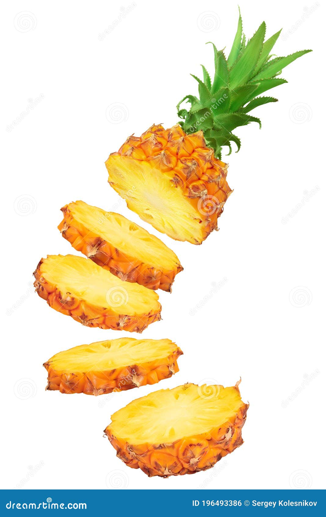 Falling Pineapple Slices Isolated on White Background with Full Depth ...