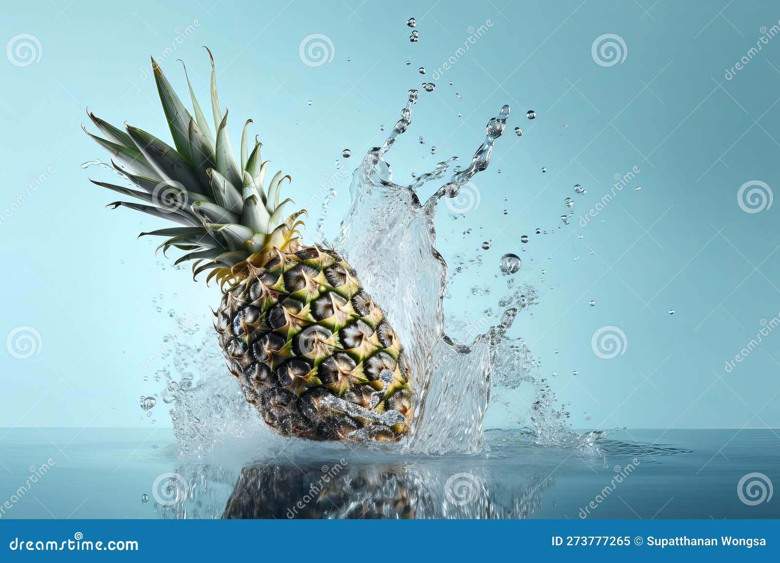 Falling Pineapple, Water Splash on Blue Background Stock Illustration ...