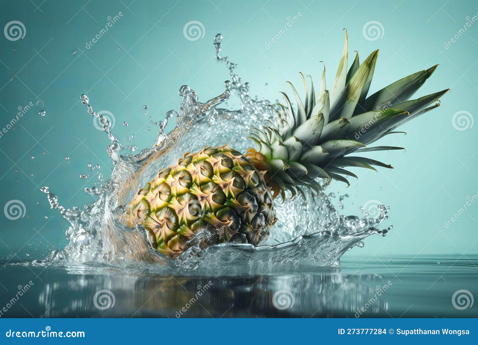 Falling Pineapple, Water Splash on Blue Background Stock Illustration ...