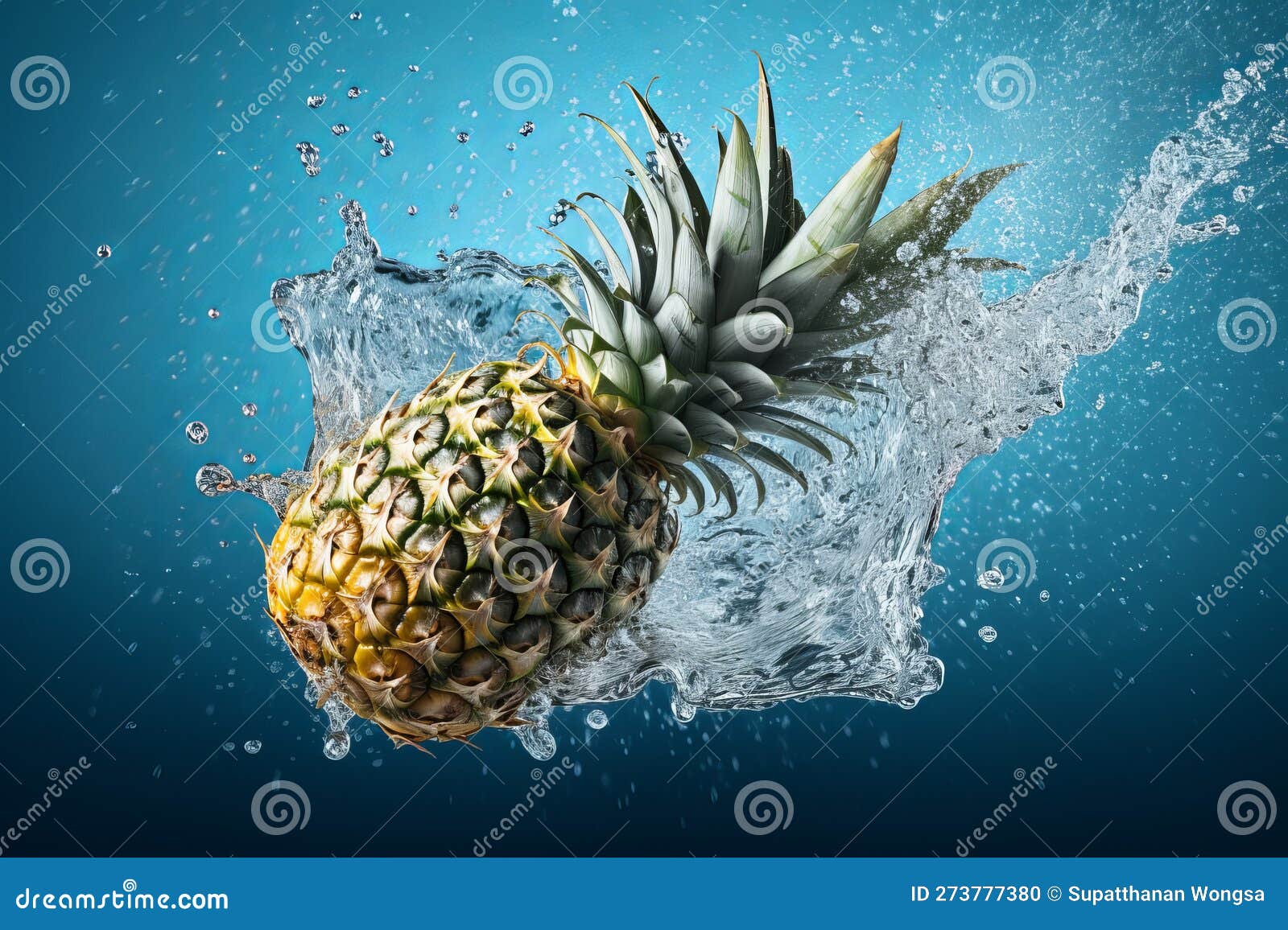 Falling Pineapple, Water Splash on Blue Background Stock Illustration ...