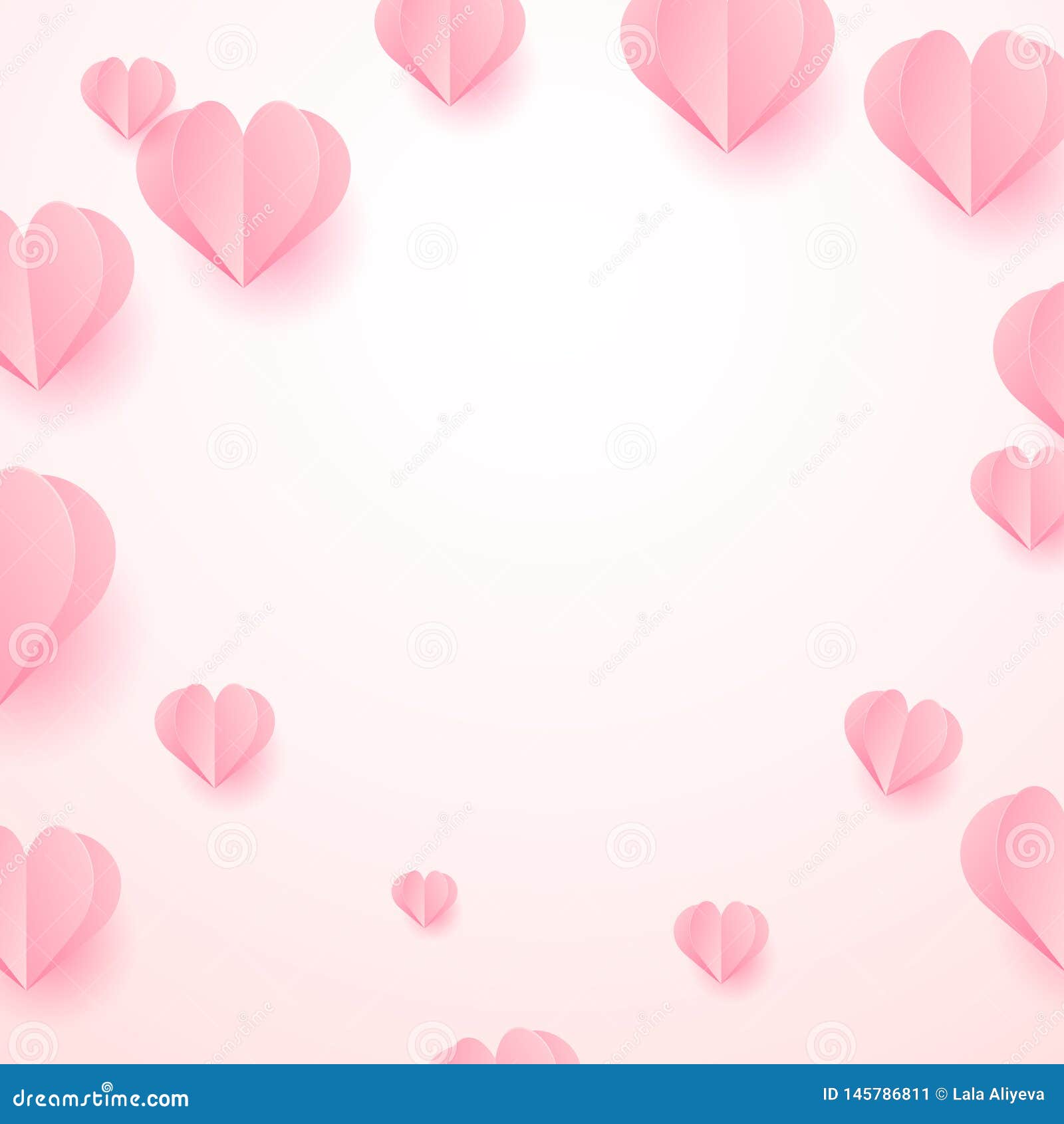 Falling Pink Paper Hearts on White Background. Vector Stock Vector ...