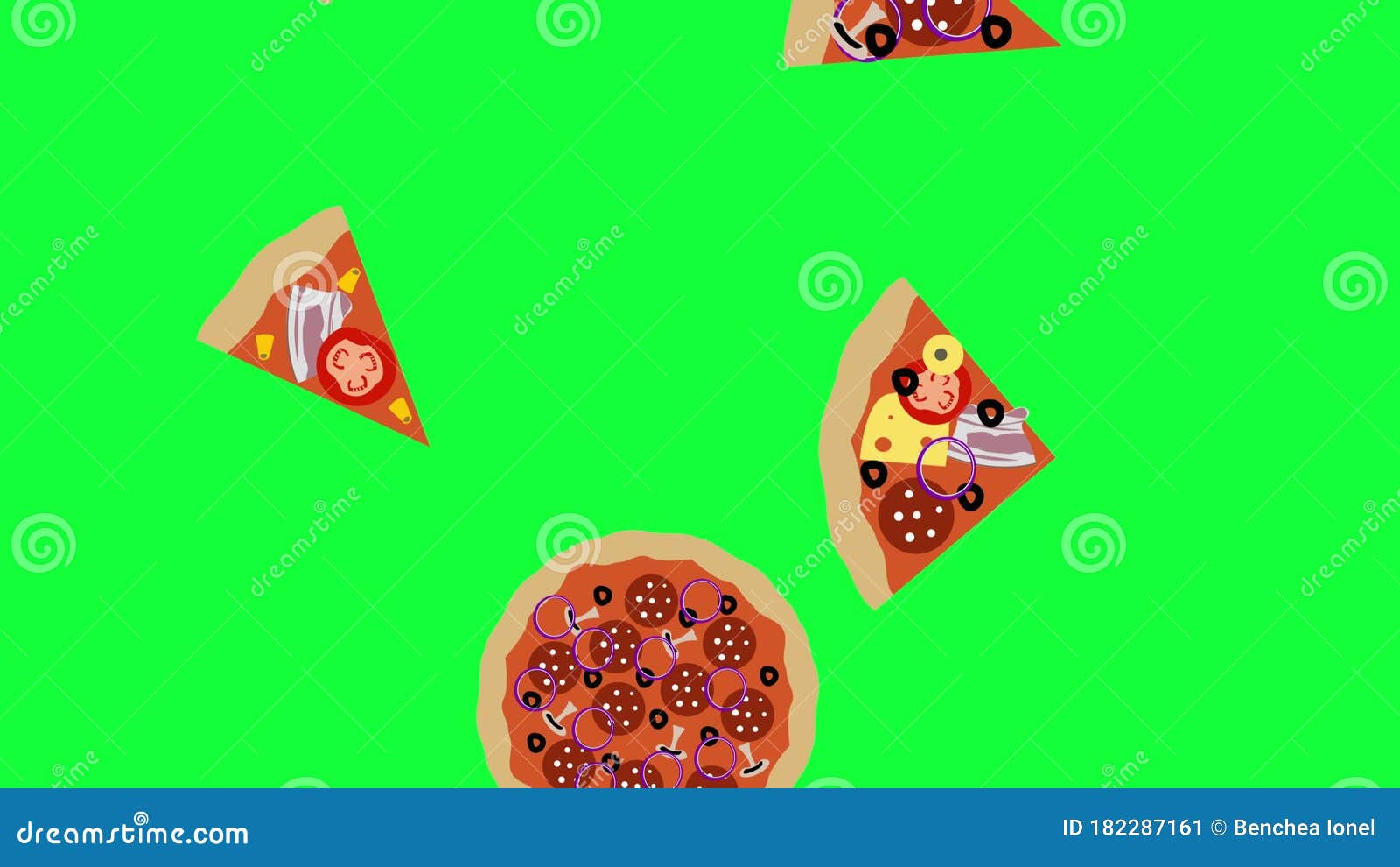 Falling Pizza and Slices Animation Elements, Seamless Loop, on Green ...