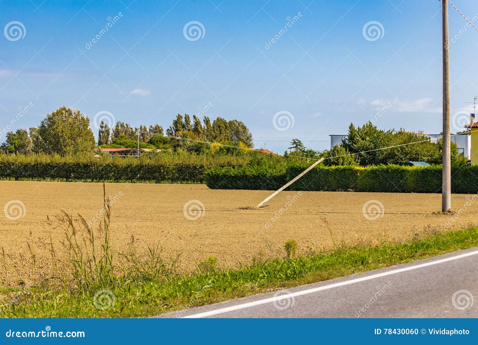 Falling Pole Supported by Phone Cable Stock Photo - Image of phone ...
