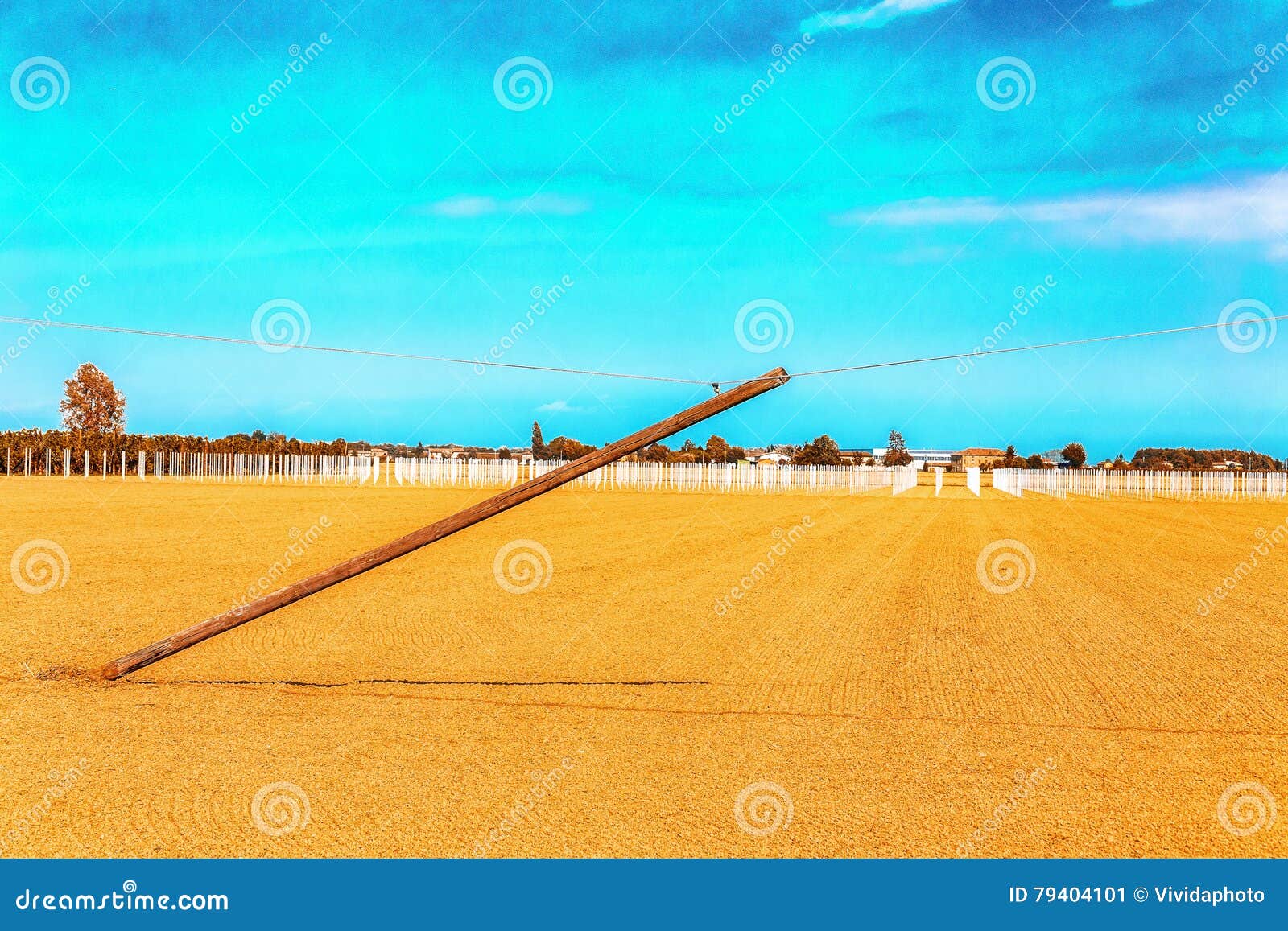 Falling Pole Supported by Phone Cable Stock Image - Image of falling ...
