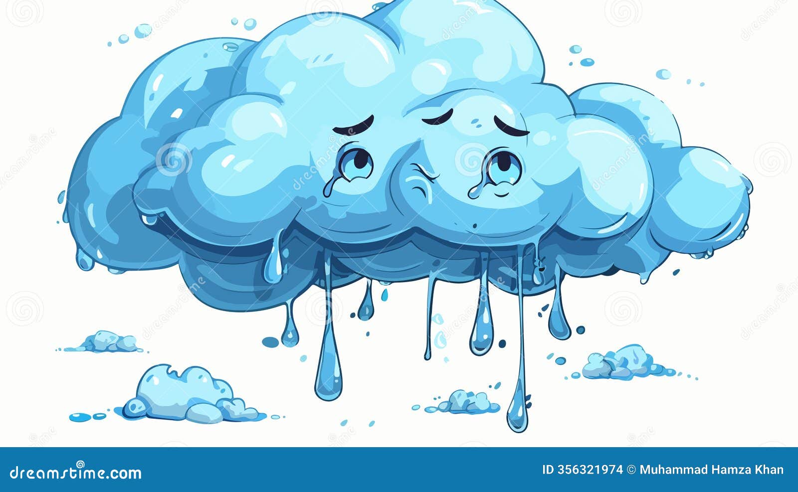 Falling Rain Drops Cartoon: Expressive Sad Cloud Illustration Stock ...